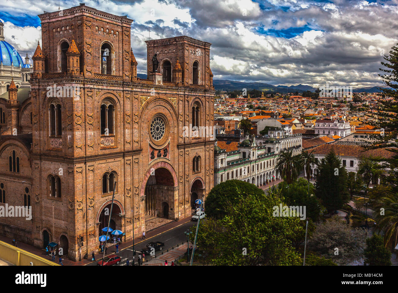 Cathedral built of bricks in the center of the city of Cuenca, Ecuador ...