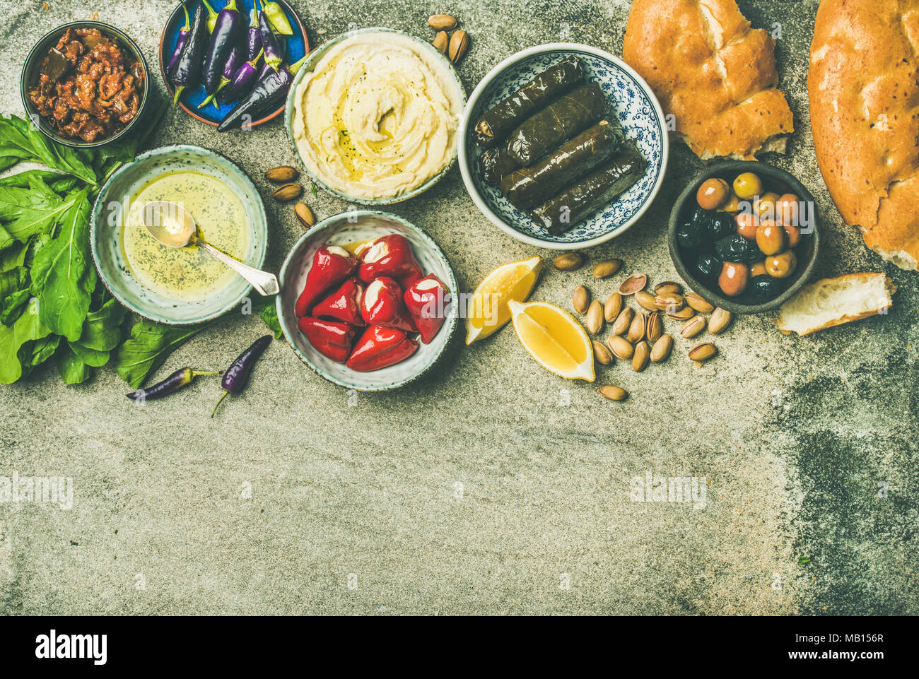 Mediterranean, Middle Eastern meze starter platter. Stuffed pickled ...