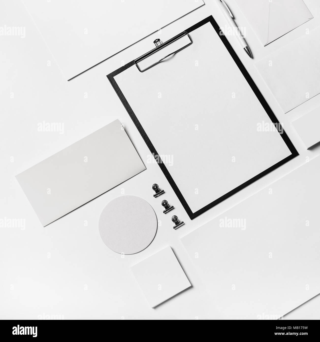 Blank stationery template on white paper background. Top view. Flat lay ...