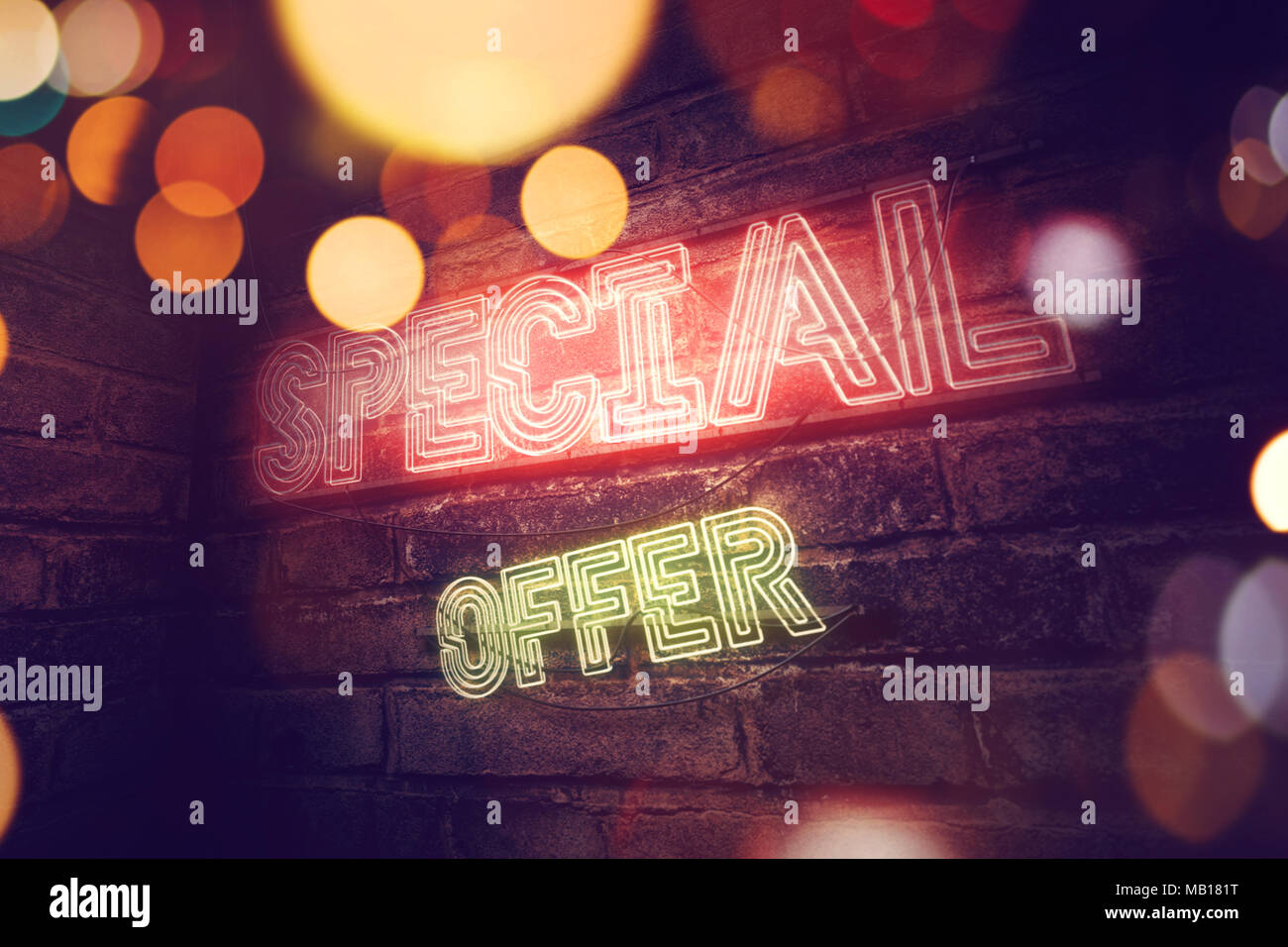 Special offer neon sign conceptual 3d rendering illustration Stock ...
