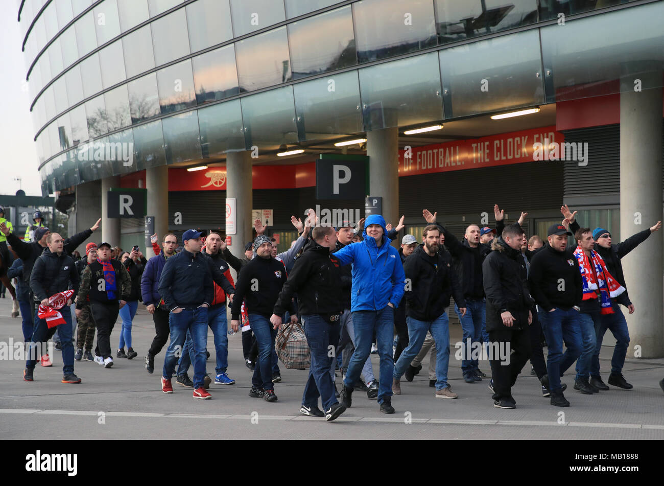 CSKA Moscow fans as they arrive for the UEFA Europa League quarter ...