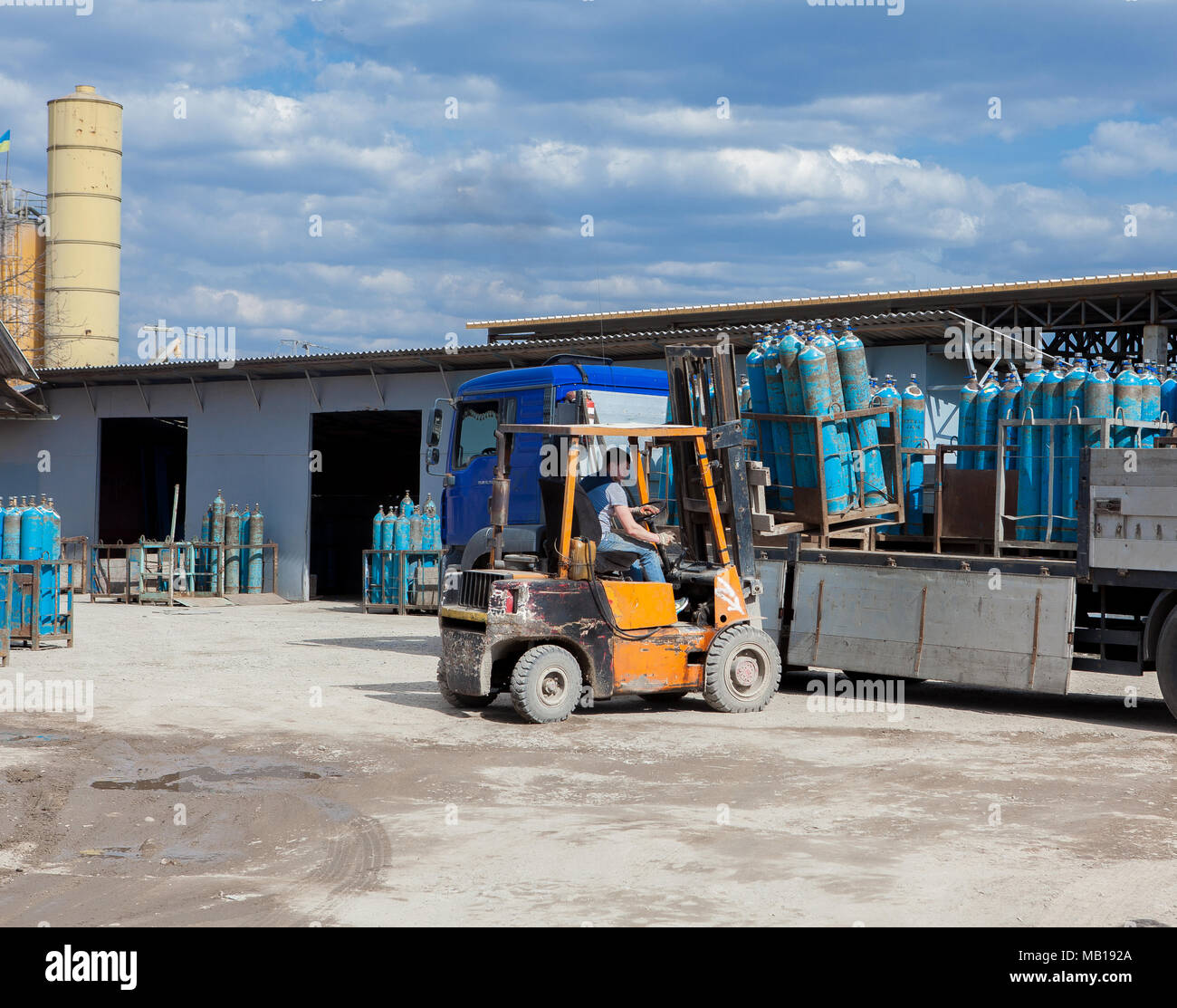 Truck for transportation of gas cylinders. The car delivers gas to ...