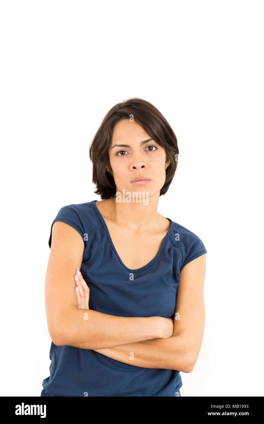 Sad and Depressed Woman Over White Background Stock Photo - Alamy