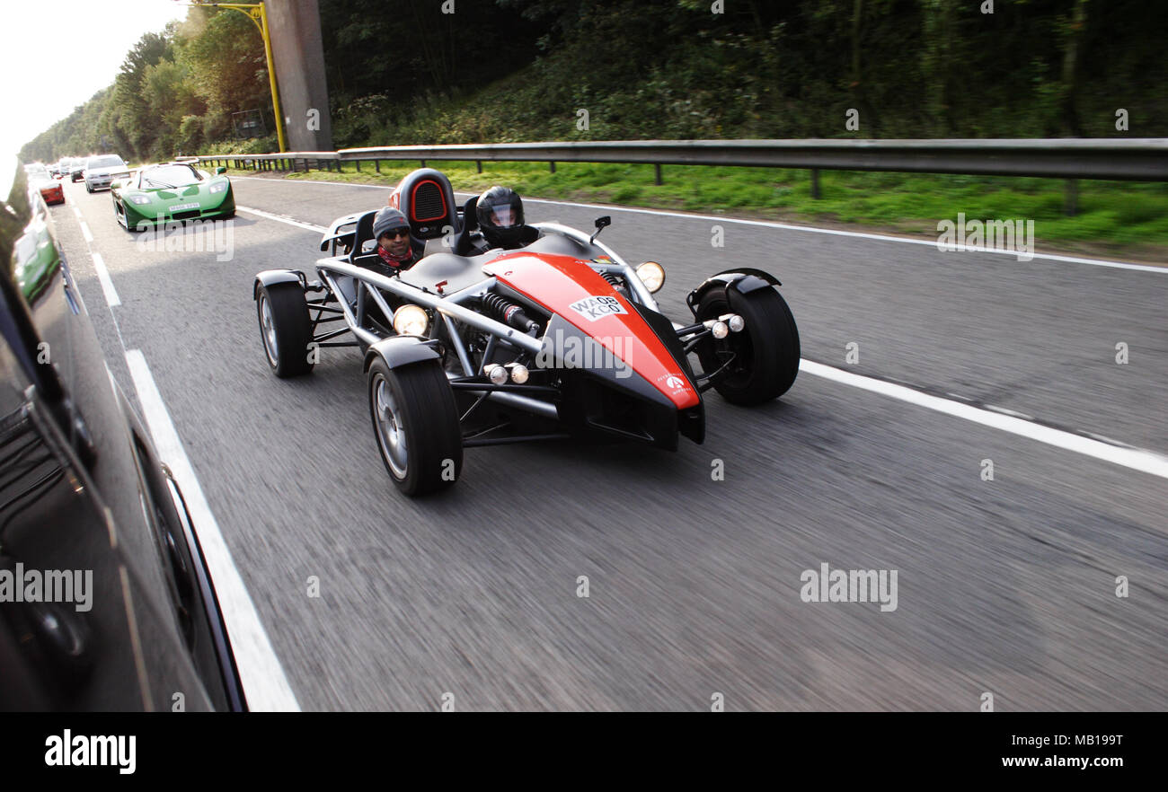 Ariel Atom lightweight sports car or track car driving fast on the UK ...