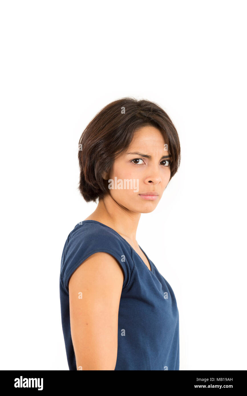 Sad and Depressed Woman Over White Background Stock Photo - Alamy