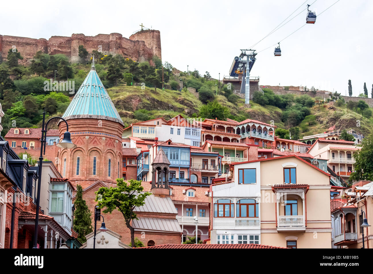 Traditional wooden carving balconies of Old Town of Tbilisi, Republic ...