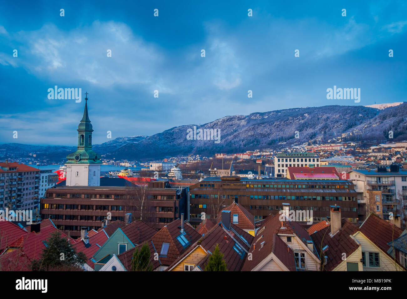 City view from over the roof, Bergen, Norway. Bergen is on of famous ...
