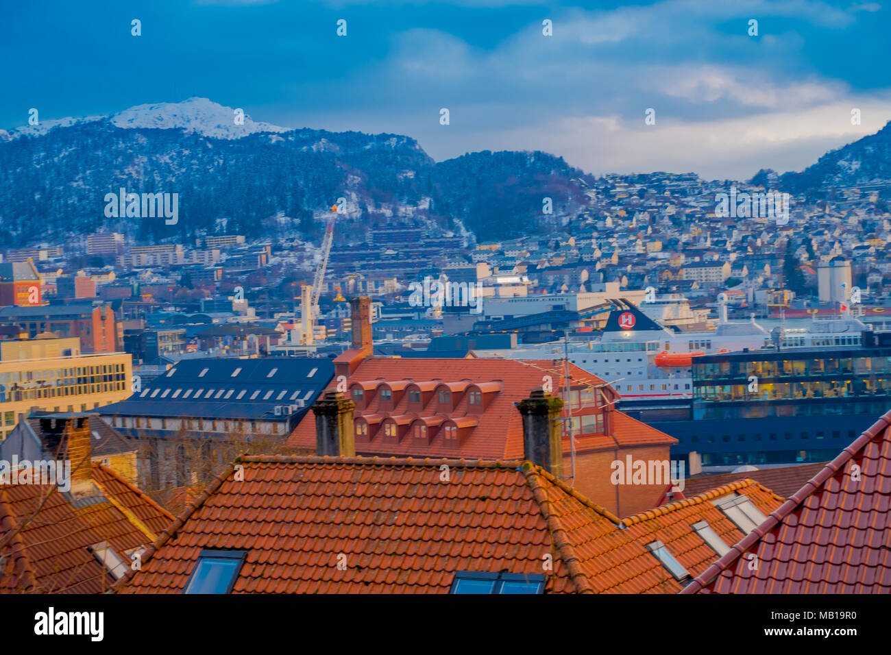 City view from over the roof, Bergen, Norway. Bergen is on of famous ...