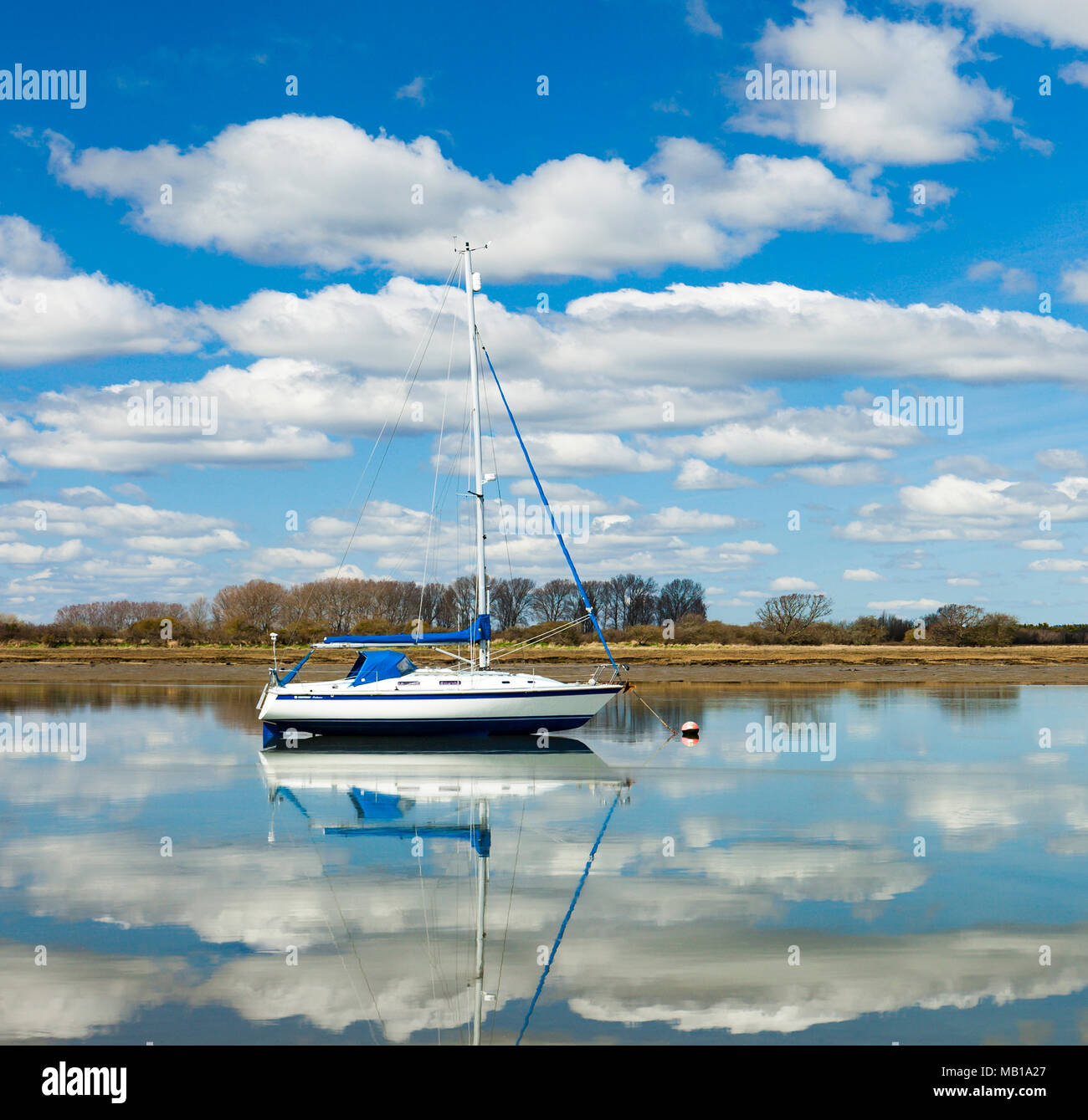 Sailing boat moored in still waters Stock Photo - Alamy