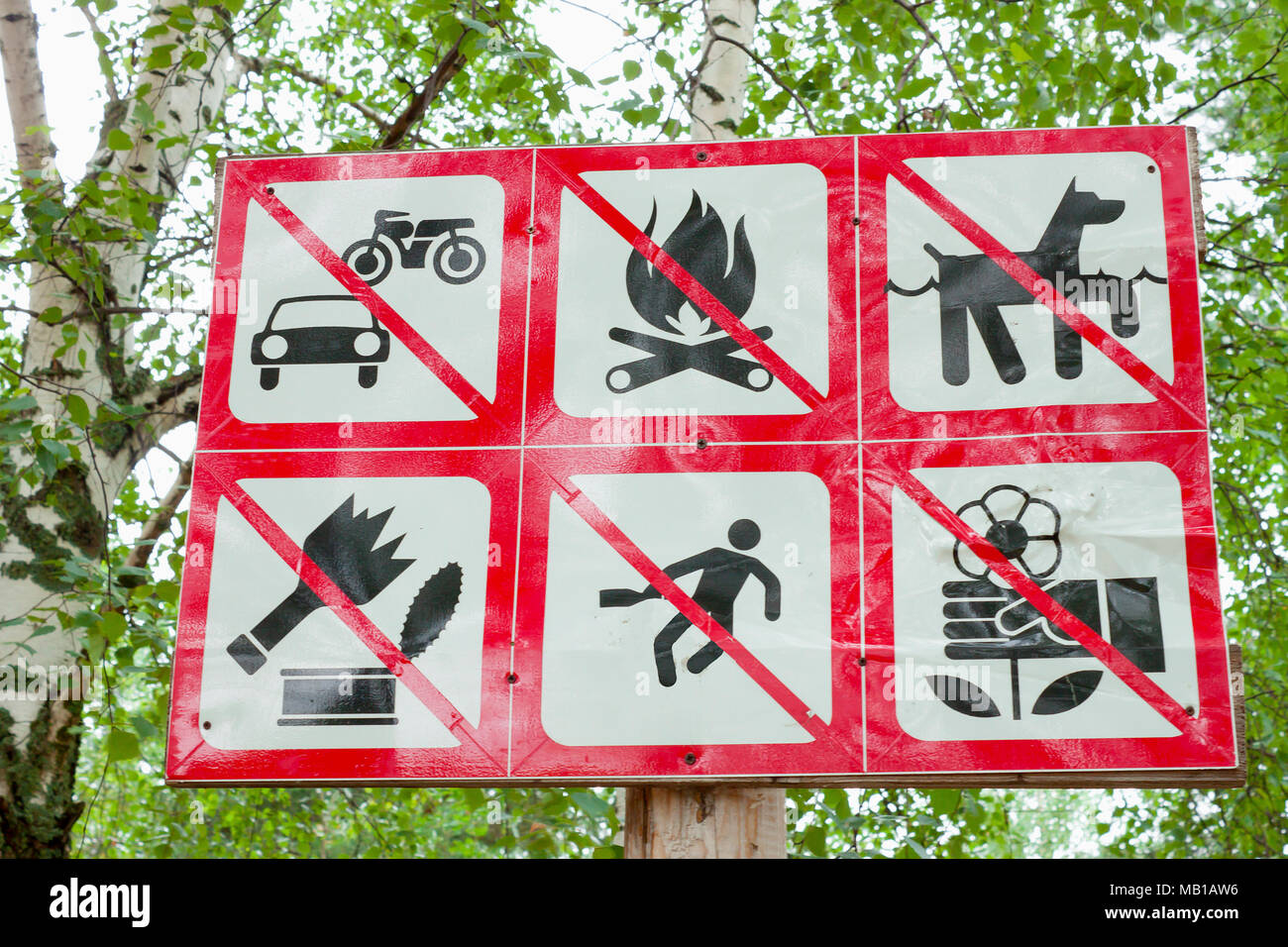 Six posters banned in the recreation area Stock Photo - Alamy