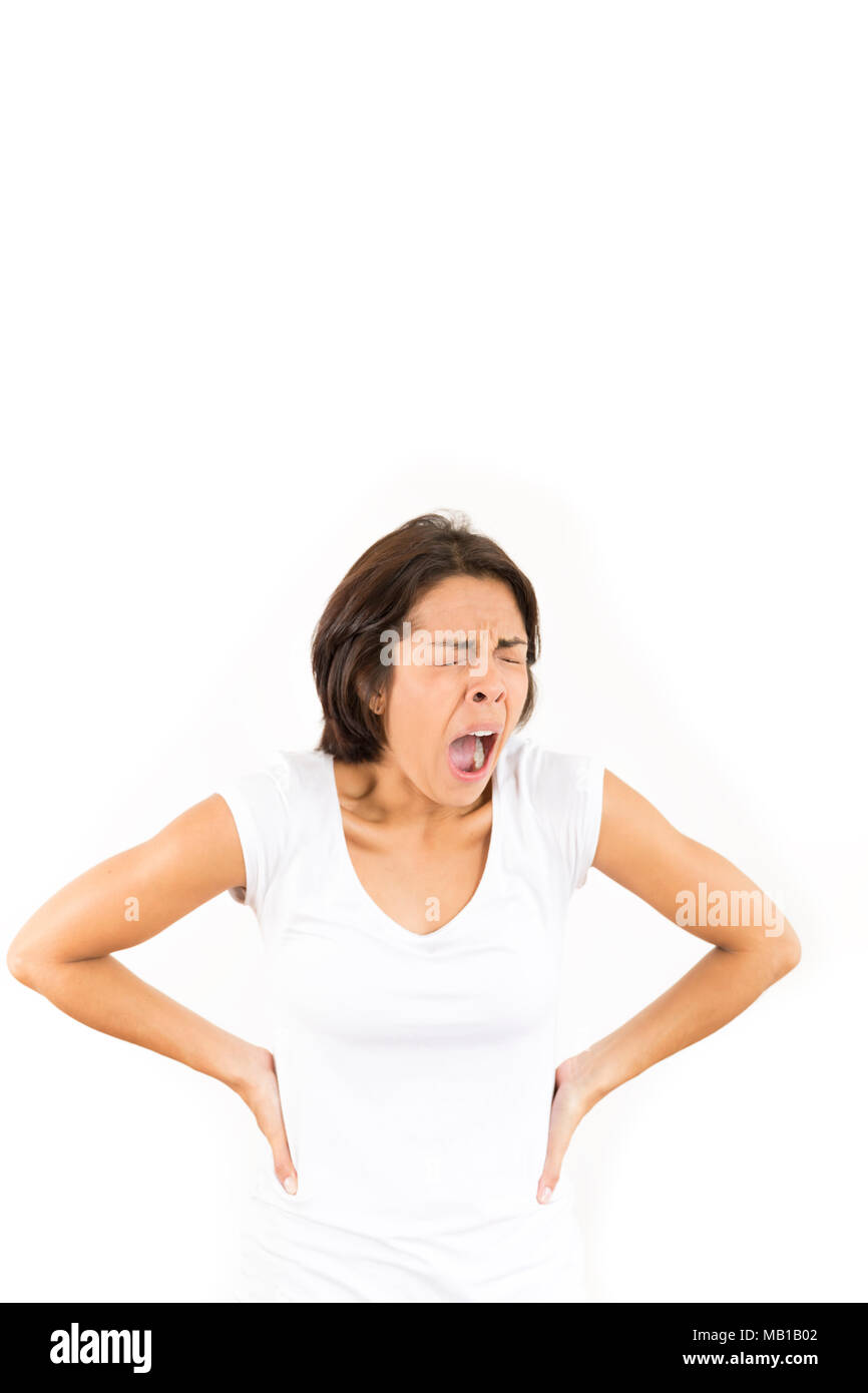 Portrait of Tired Young Woman Over White Background Stock Photo - Alamy