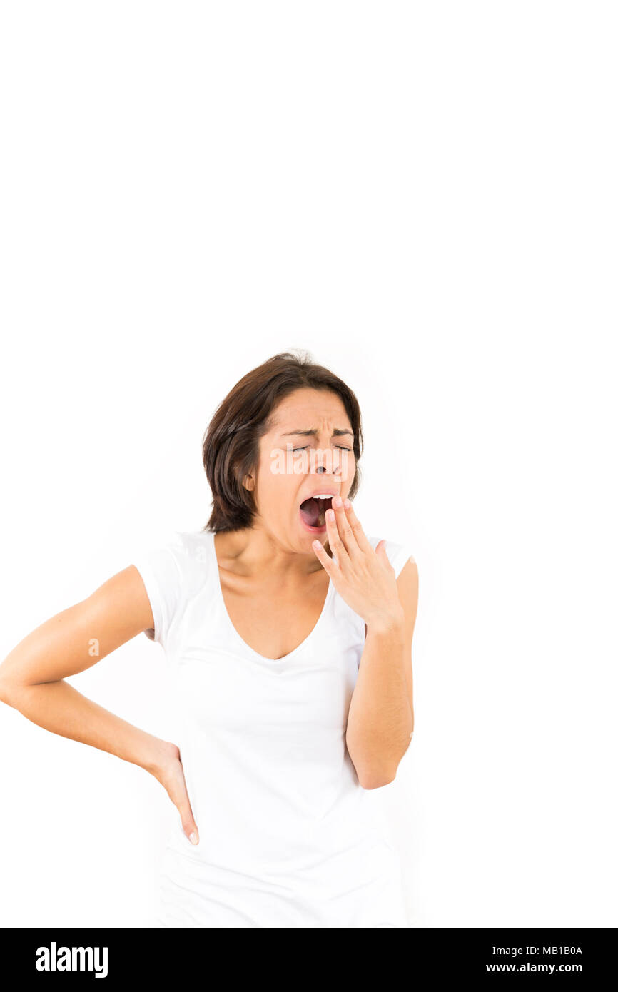 Portrait of Tired Young Woman Over White Background Stock Photo - Alamy