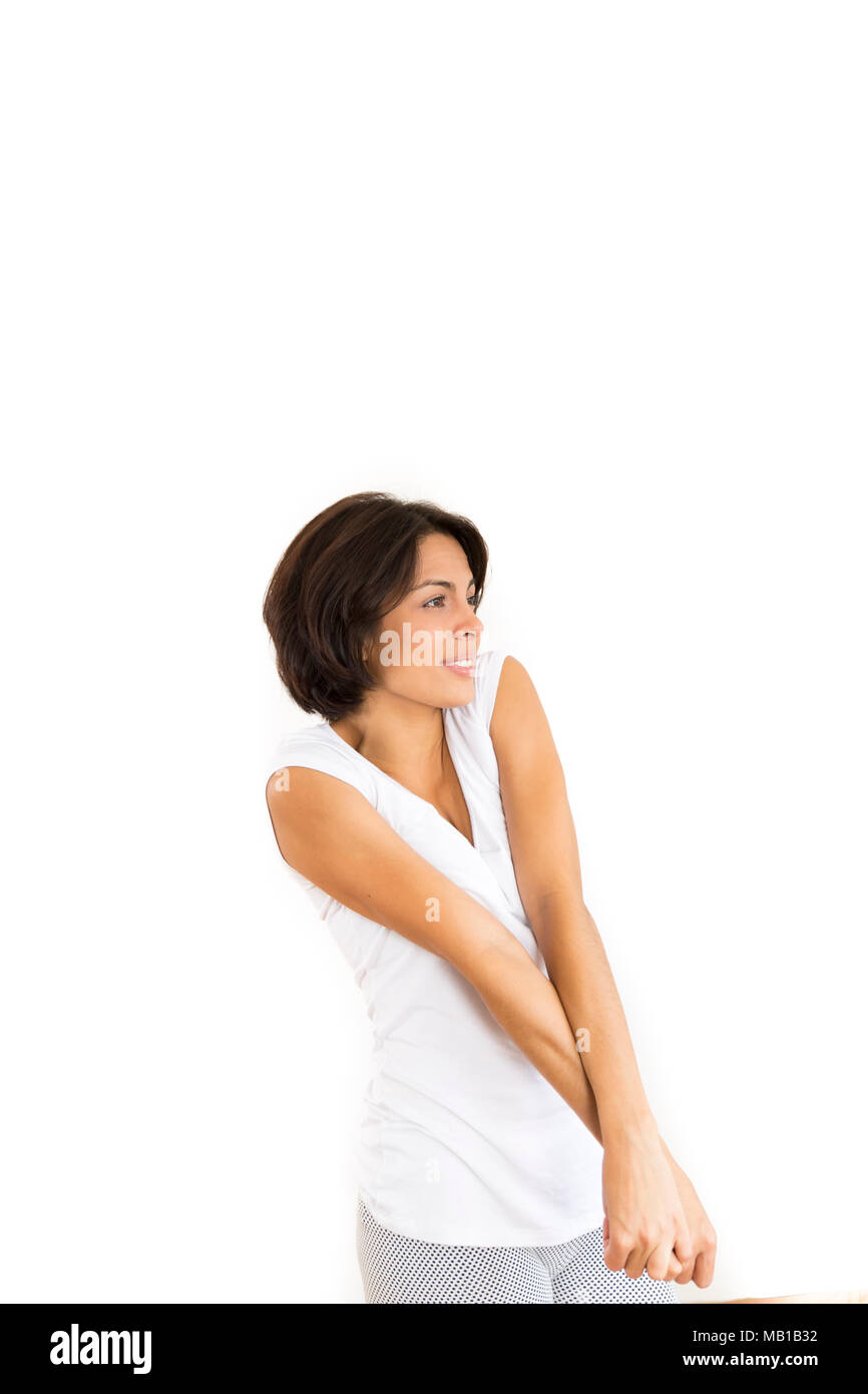 Portrait of Tired Young Woman Over White Background Stock Photo - Alamy