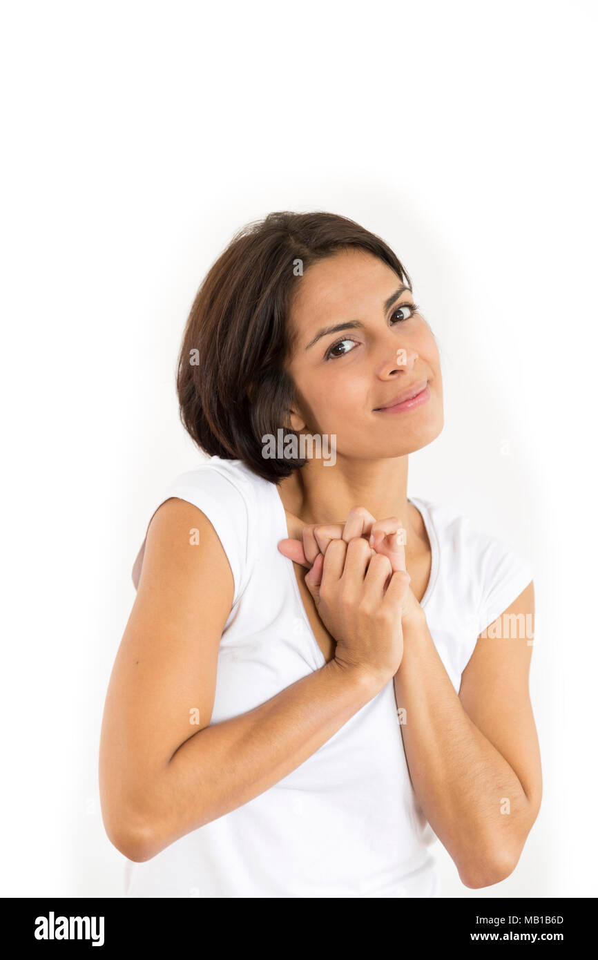 Portrait of Beauty Shy Woman Laughing Timid Stock Photo - Alamy