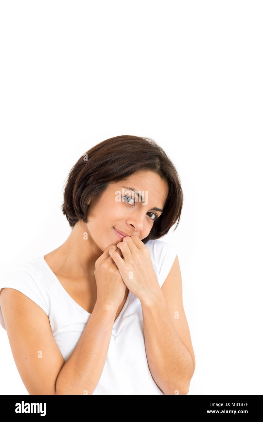 Portrait of Beauty Shy Woman Laughing Timid Stock Photo - Alamy