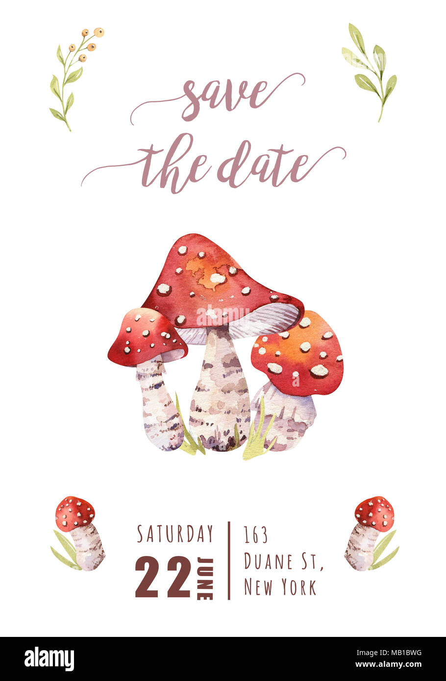 Watercolor bohemian forest mushrooms set, woodland isolated poster ...