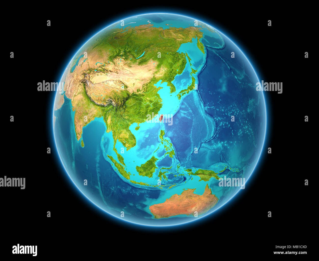 Taiwan in red on planet Earth as seen from space on full sphere. 3D ...
