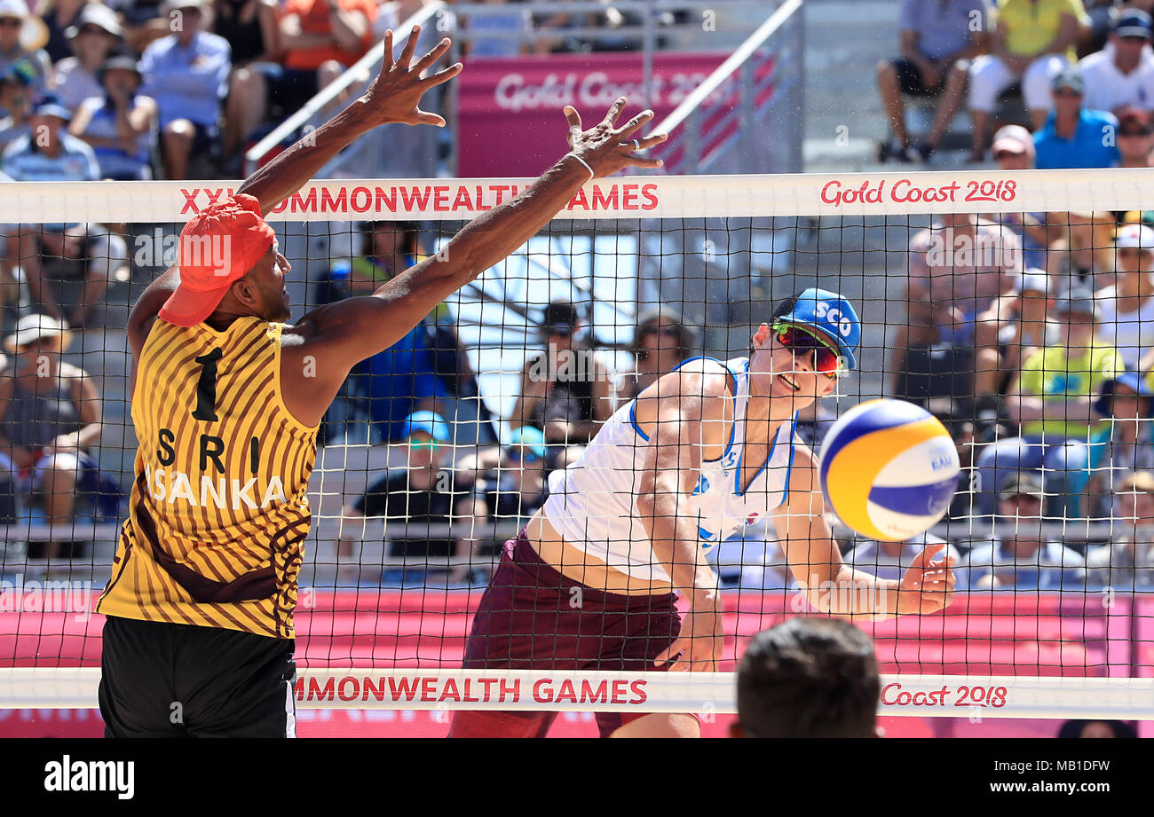 Scotland's Seain Cook (right) and Sri Lanka's Asanka Pradeep in action ...