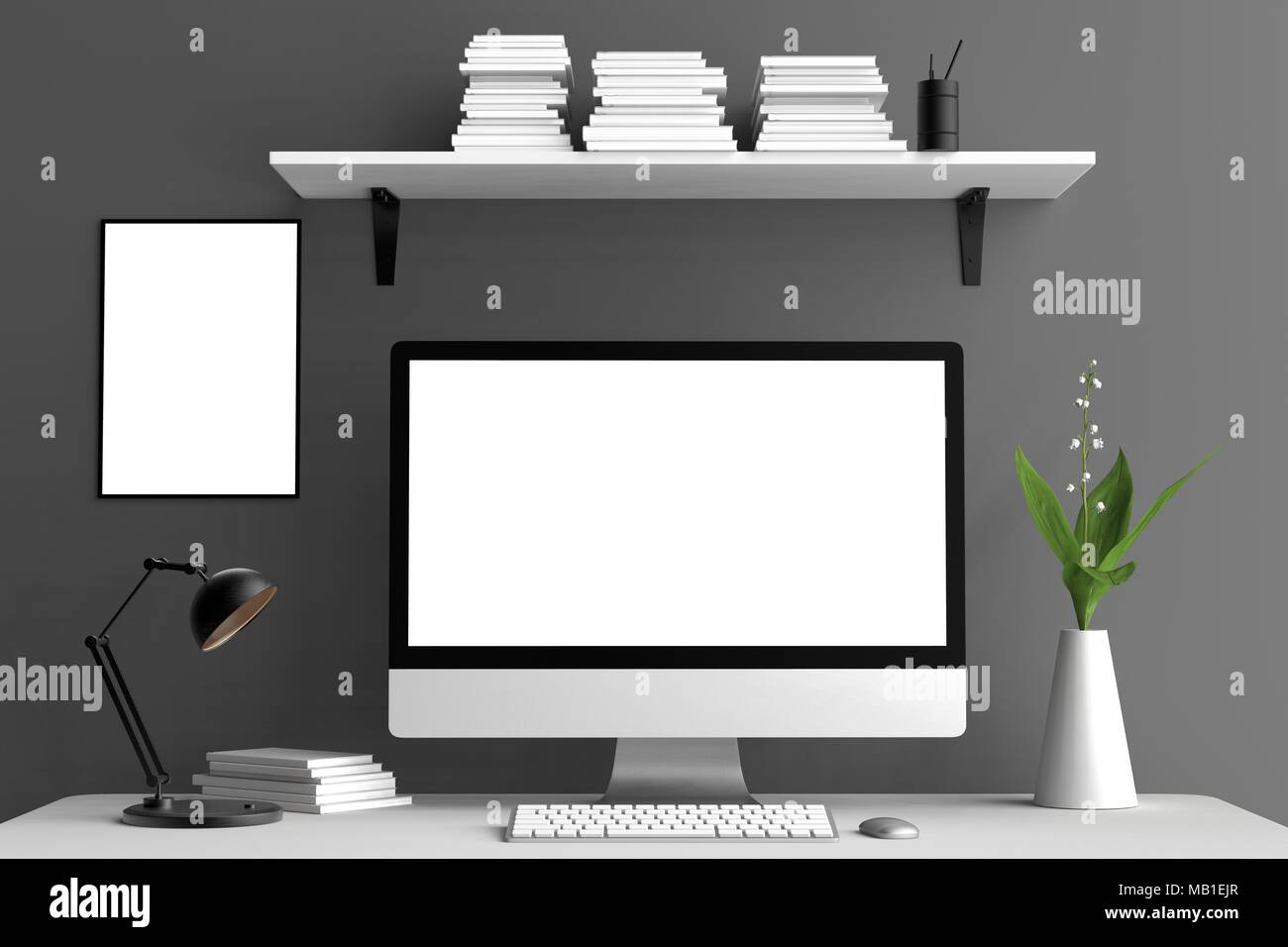 Modern workspace, isolated computer screen and frame mock up. 3D ...