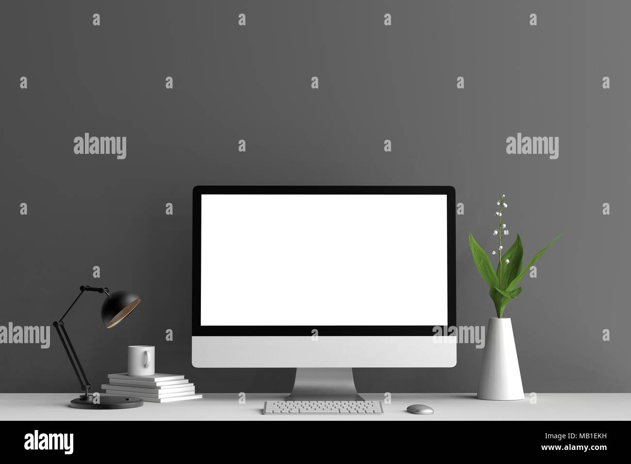 Modern workspace, isolated computer screen mock up. 3D illustrating ...