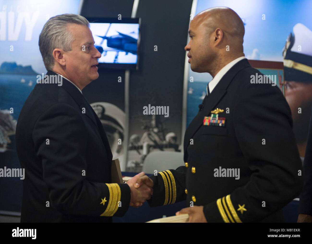 WASHINGTON (Feb. 09, 2018) Rear Adm. Andrew Mueller (left) and Lt. Cmdr ...