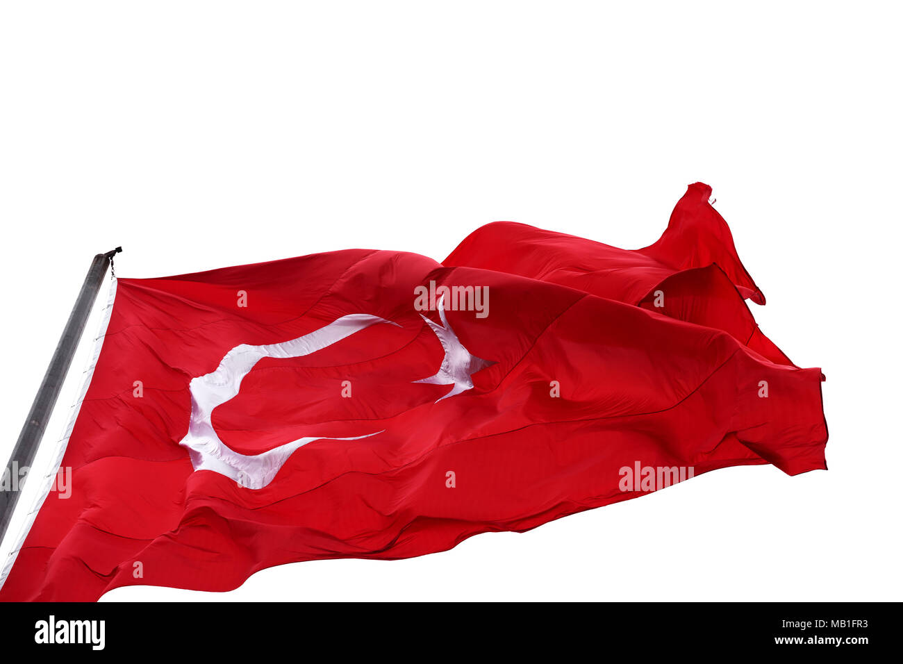 Flag of Turkey waving in wind. Isolated on white background Stock Photo ...