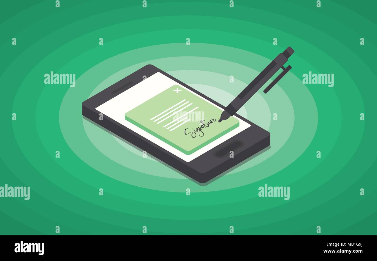 Digital signature. Flat 3d web isometric contract signature infographic ...