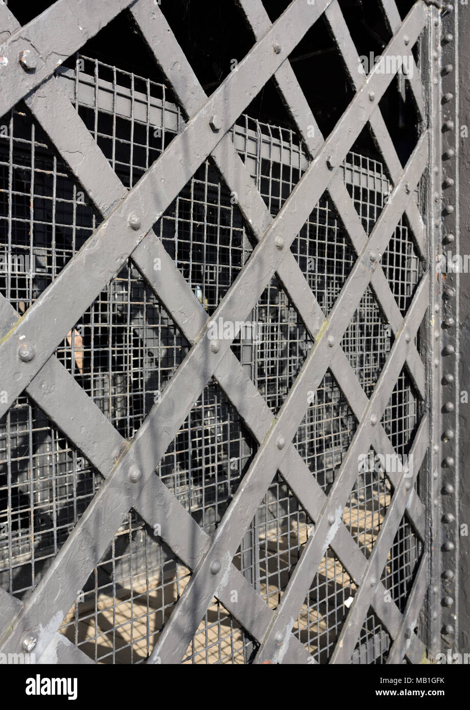Latticework steel bridge on manchester metrolink line in radcliffe bury ...