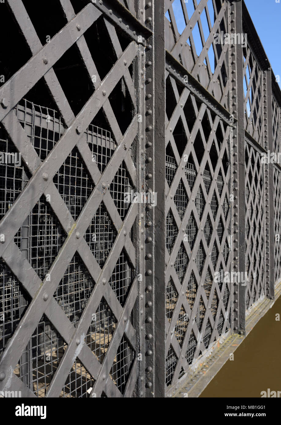 Latticework steel bridge on manchester metrolink line in radcliffe bury ...