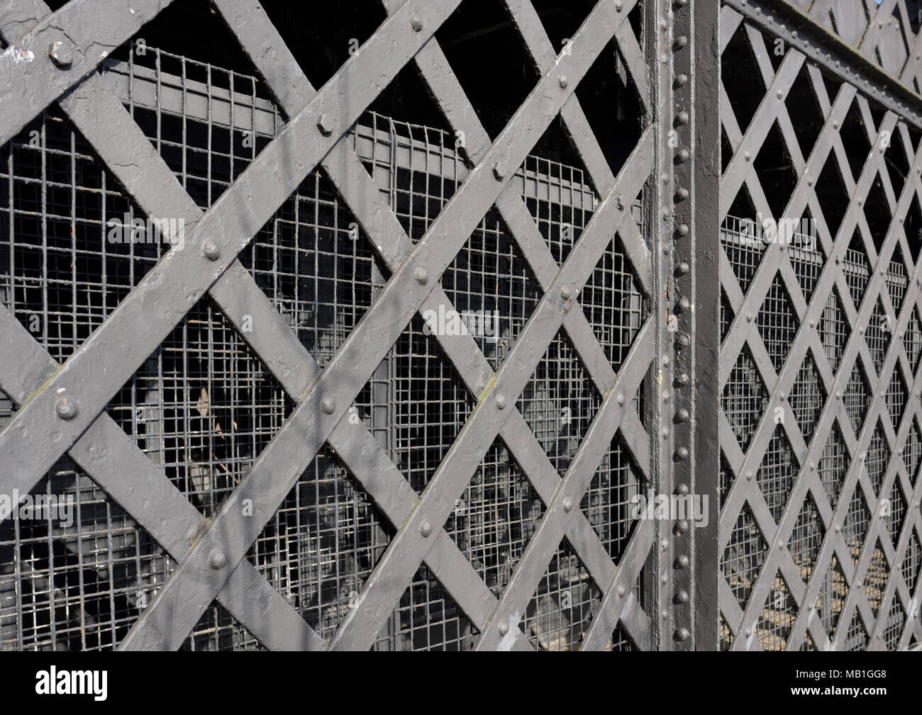 Latticework steel bridge on manchester metrolink line in radcliffe bury ...