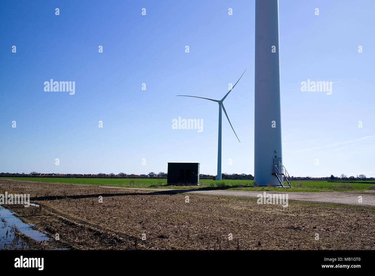 The Wind Turbines on farmland near Clacton on Sea Essex are the largest ...