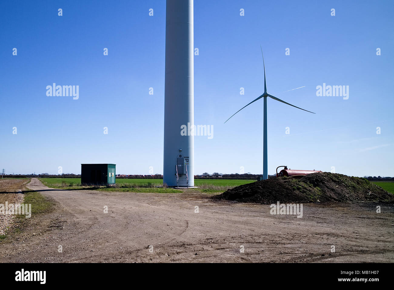 The Wind Turbines on farmland near Clacton on Sea Essex are the largest ...