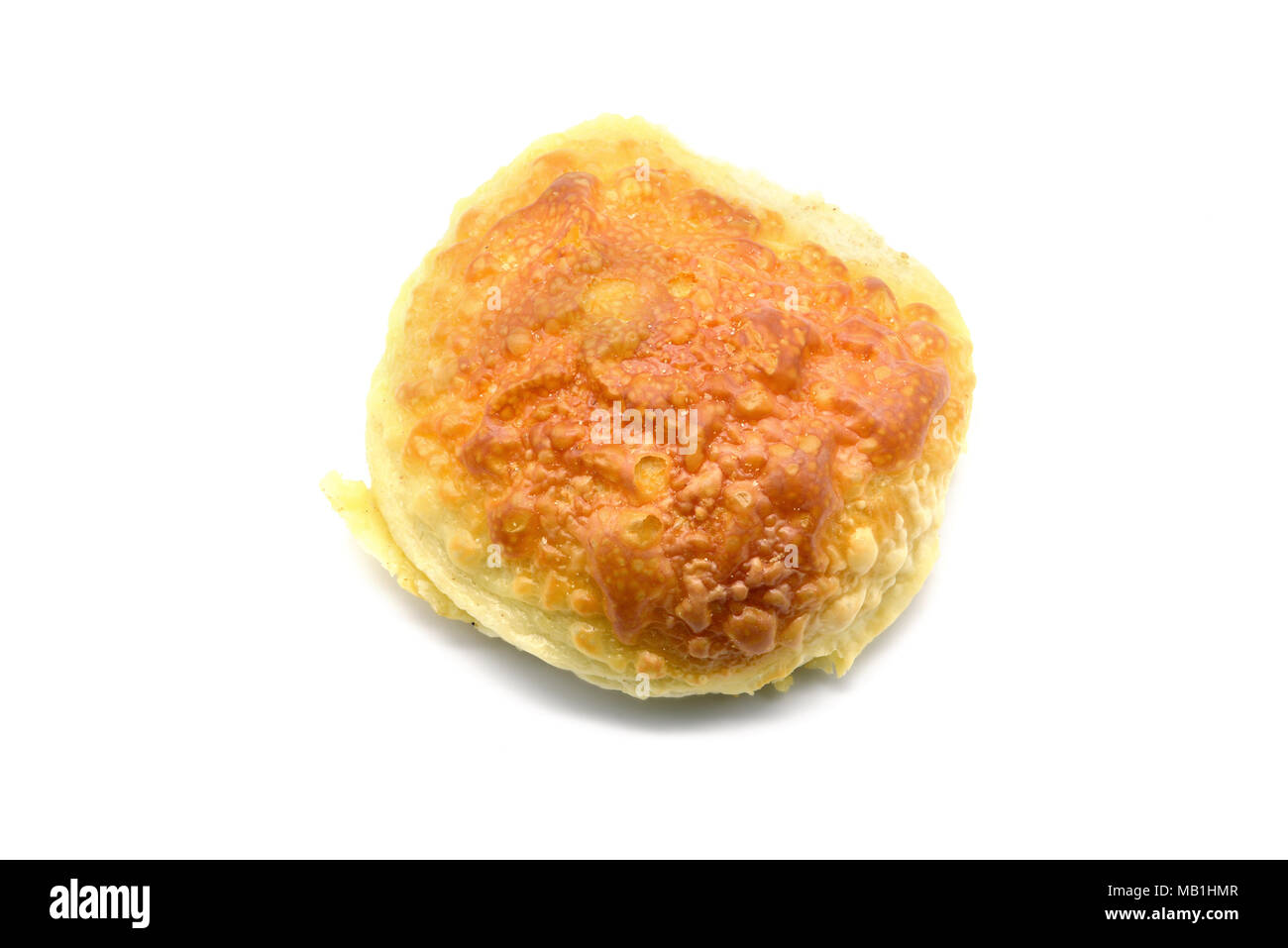 Traditional german cheese bread roll on white isolated background. top ...