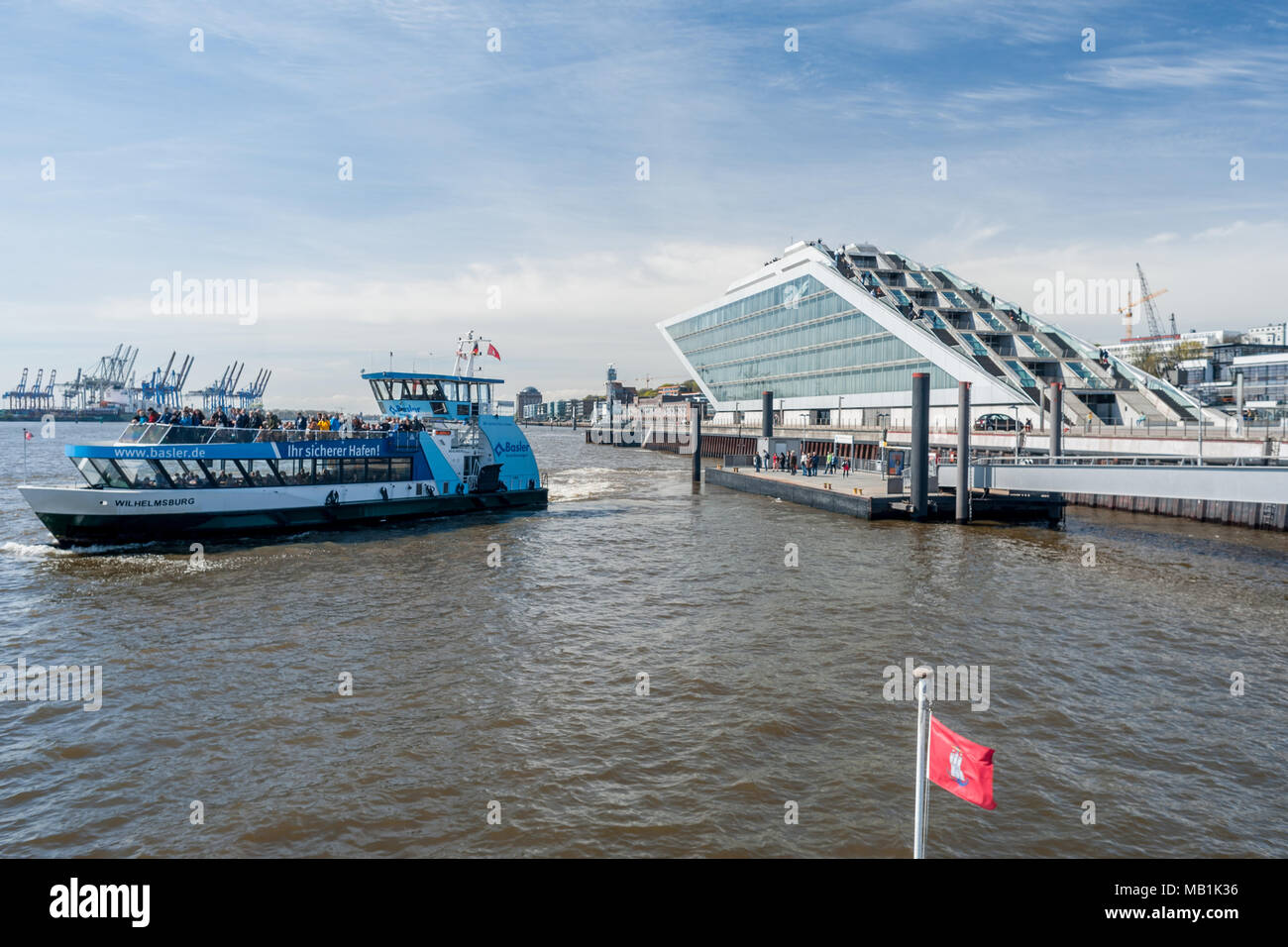 Hamburg, Germany - April 12, 2014: View at Dockland pier and cruising ...