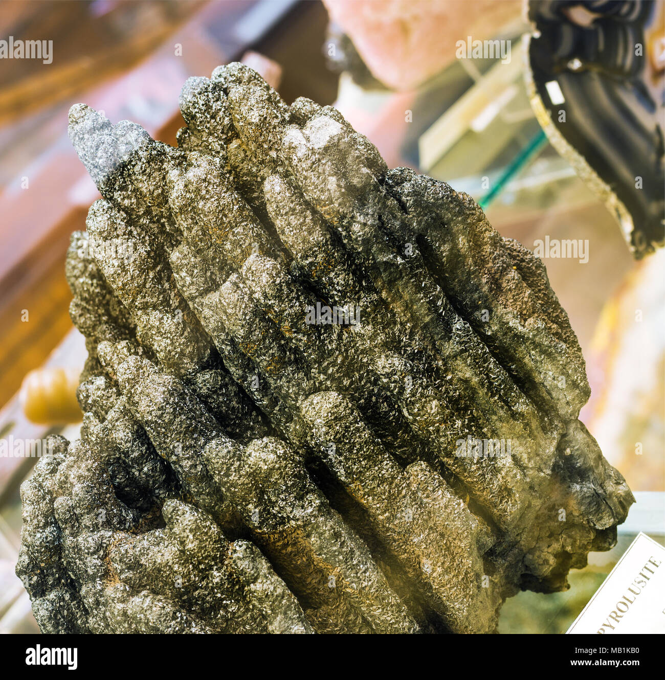 pyrolusite in mineralogy museum Stock Photo - Alamy