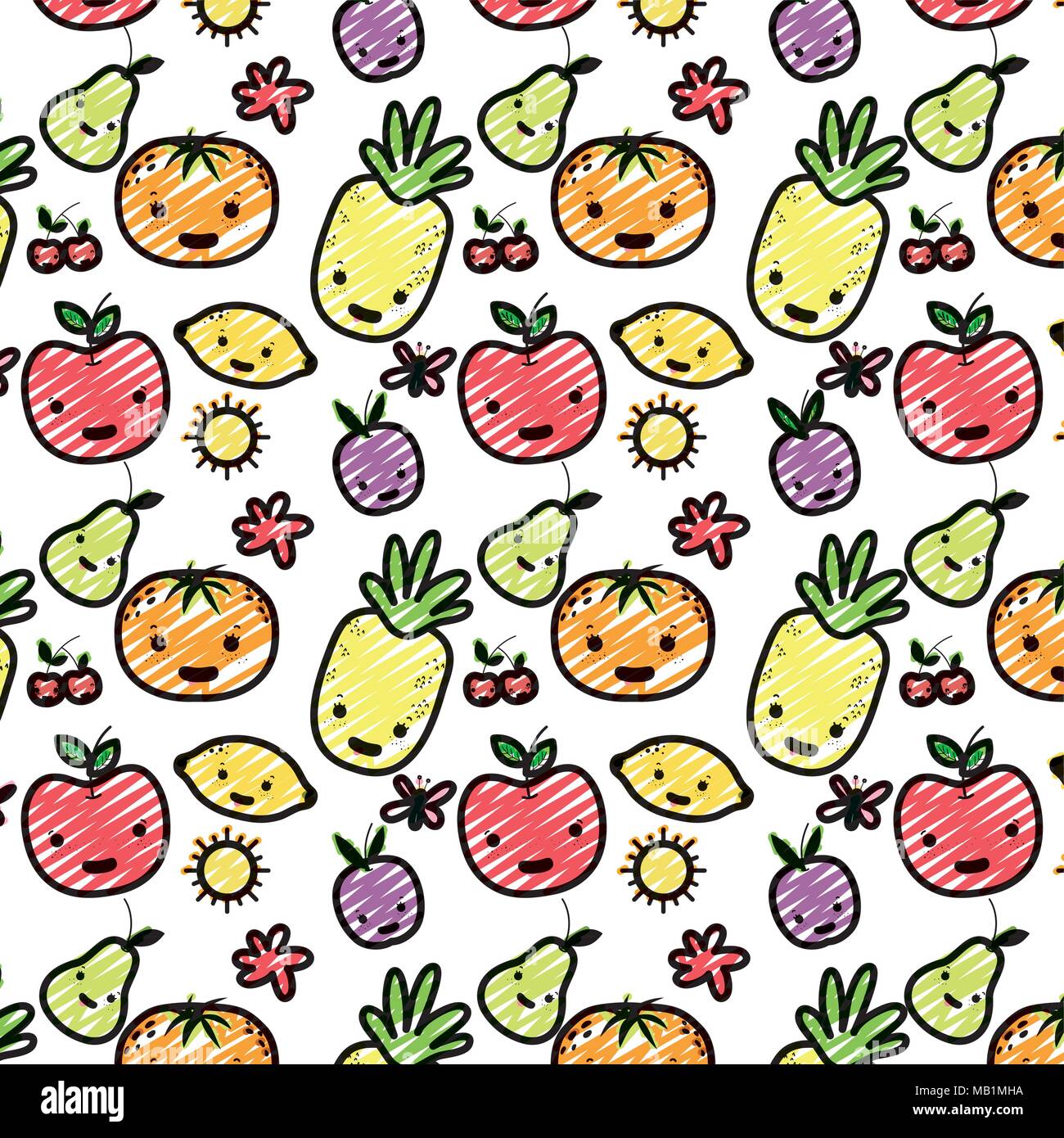 doodle kawaii happy delicious fruit nutrition Stock Vector Image & Art ...