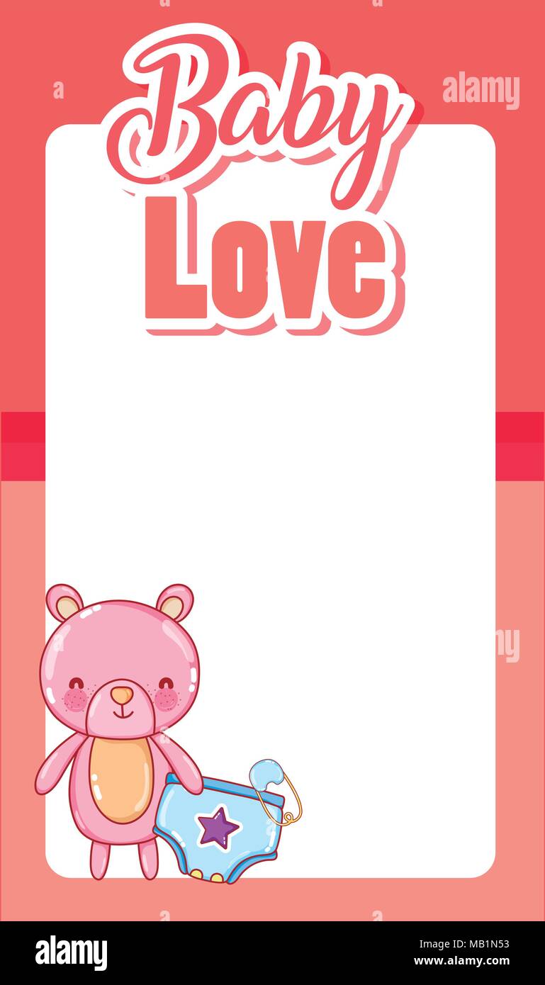 Baby love card witn blank frame and cute cartoons vector illustration ...