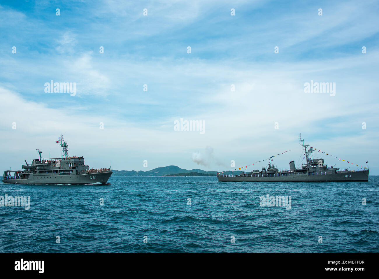 Pattaya,Thailand - November 9, 2017:Navy warships running on sea on the ...
