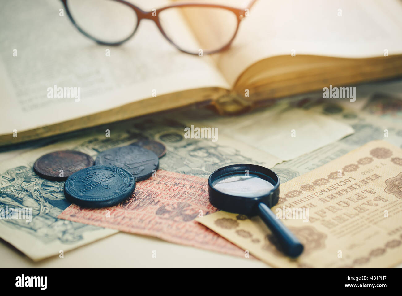 Collection of old coins and banknotes Stock Photo - Alamy