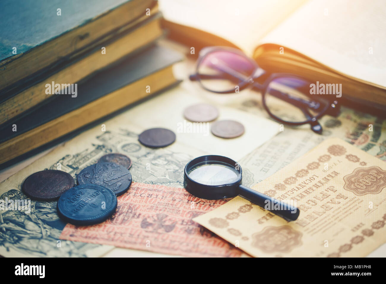 Collection of old coins and banknotes Stock Photo - Alamy