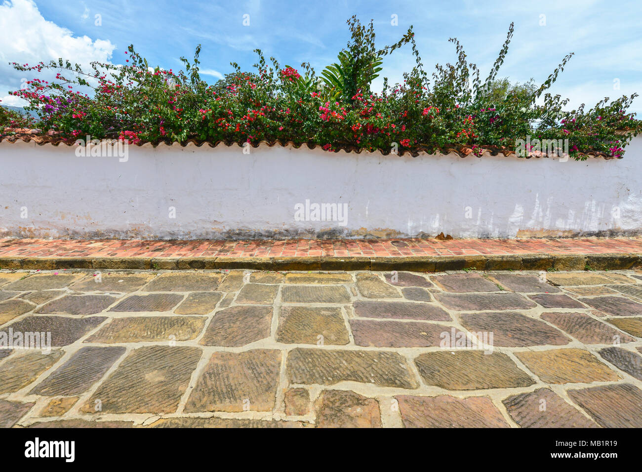 Colonial street in the village of Barichara, declared a national ...