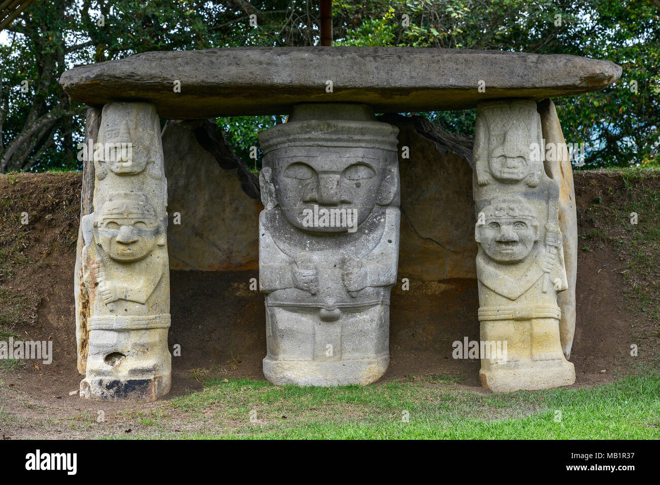 Ancient pre-columbian statues in San Agustin, Colombia. Archaeological ...