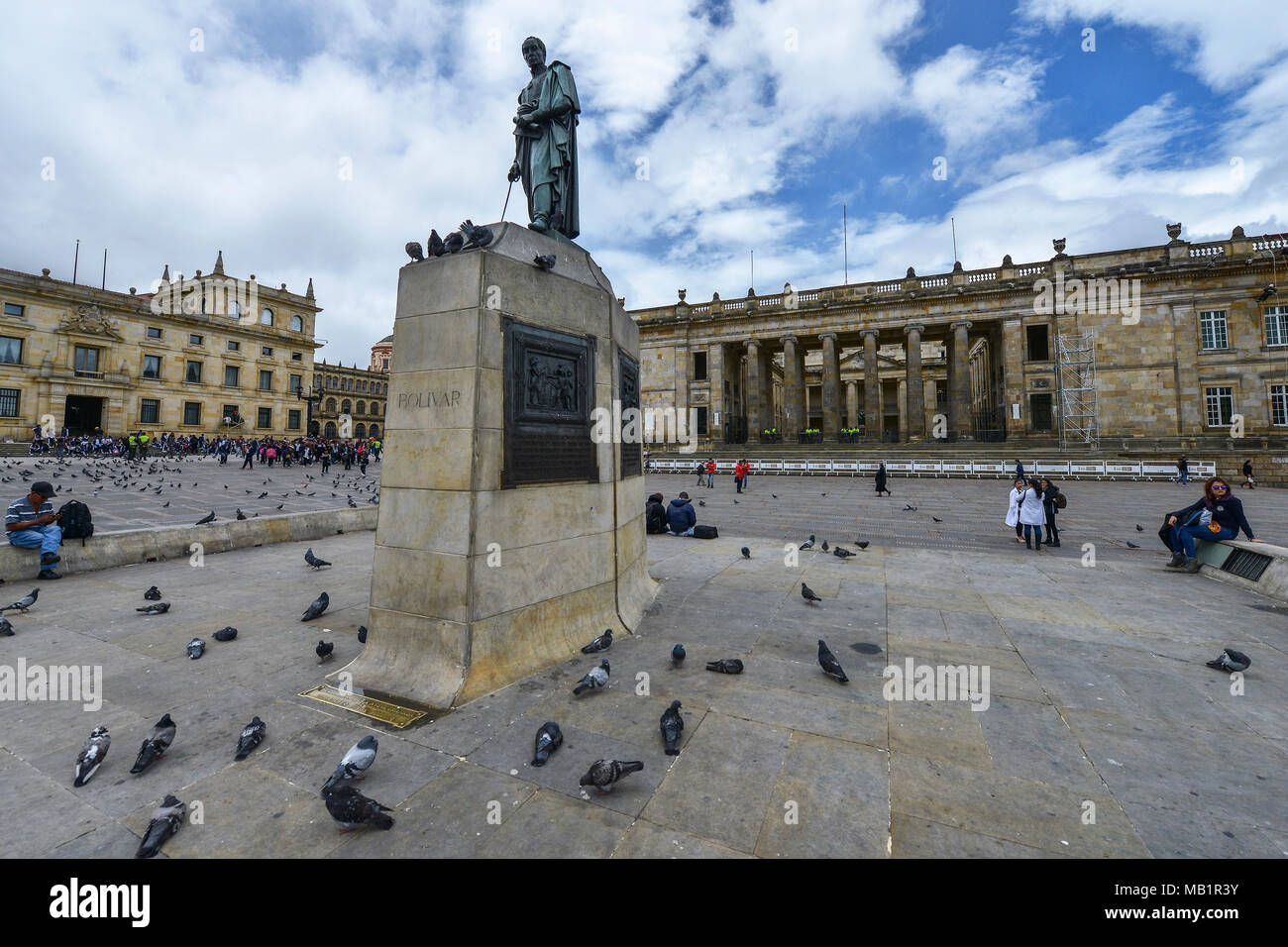 Bogota, Colombia - August 24, 2017: People in the Bolivar square next ...
