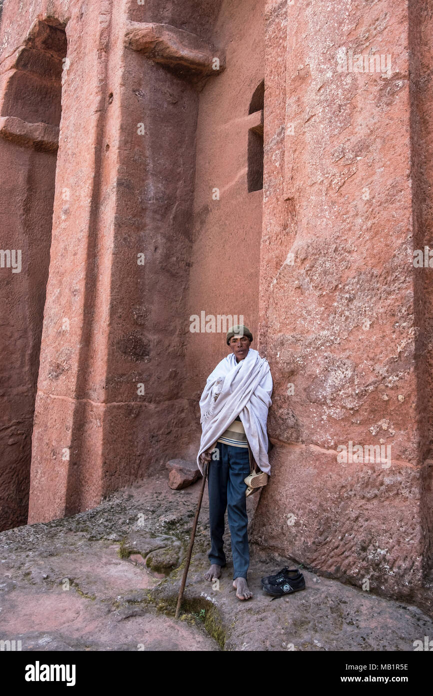 Lalibela, Ethiopia - January 6, 2018: Portrait of an man in Bet Gabriel ...