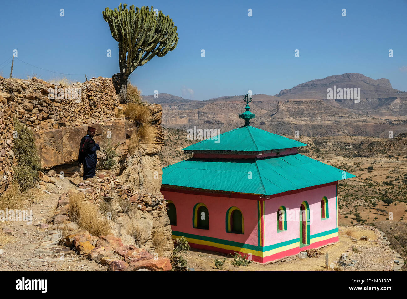 Tigray, Ethiopia - January 11, 2018: A young monk walking around the ...