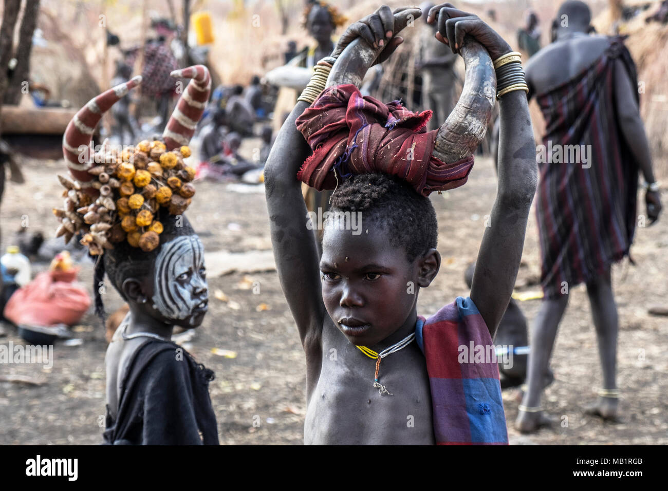 Omorate Ethiopia - January 24, 2018: Child from Mursi tribe posing for ...