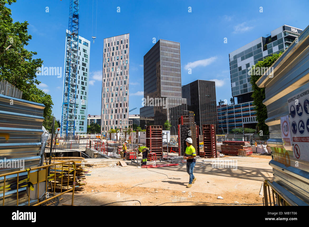 BARCELONA, SPAIN, JUNE 6, 2017: Modern skyscrapers under construction ...
