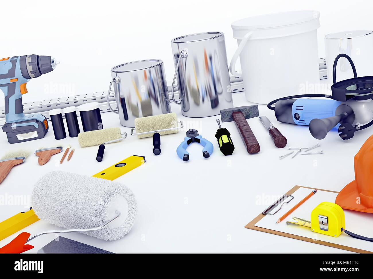 Tools for construction and renovation isolated on white background ...