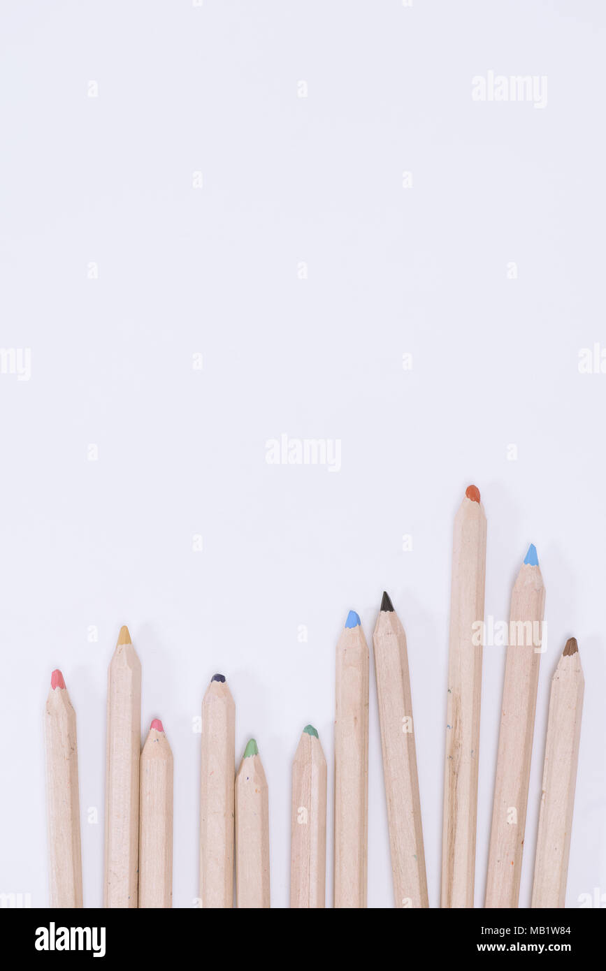 top view of colorful crayons with copy space isolated on white Stock ...