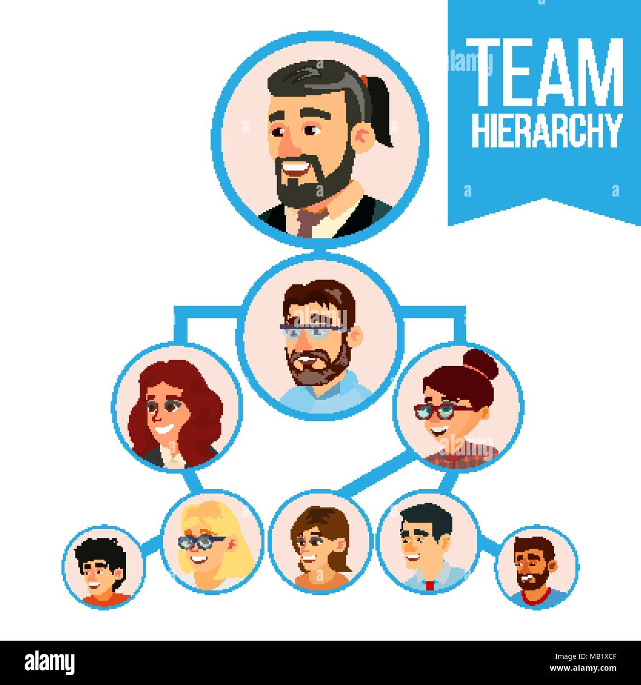 Colleagues Working Flow Chart Vector. Employee Avatars. Team Pyramid ...